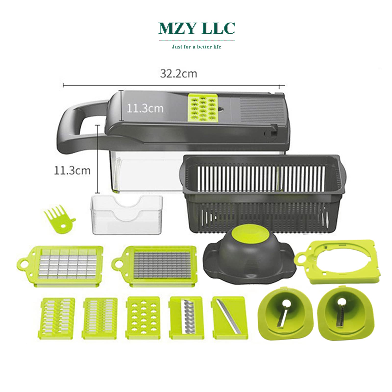 MZY LLC Vegetable Chopper Mandoline Vegetable Slicer Cutter and Grater 17 in 1 Vegetable Dicer - 11 Blades