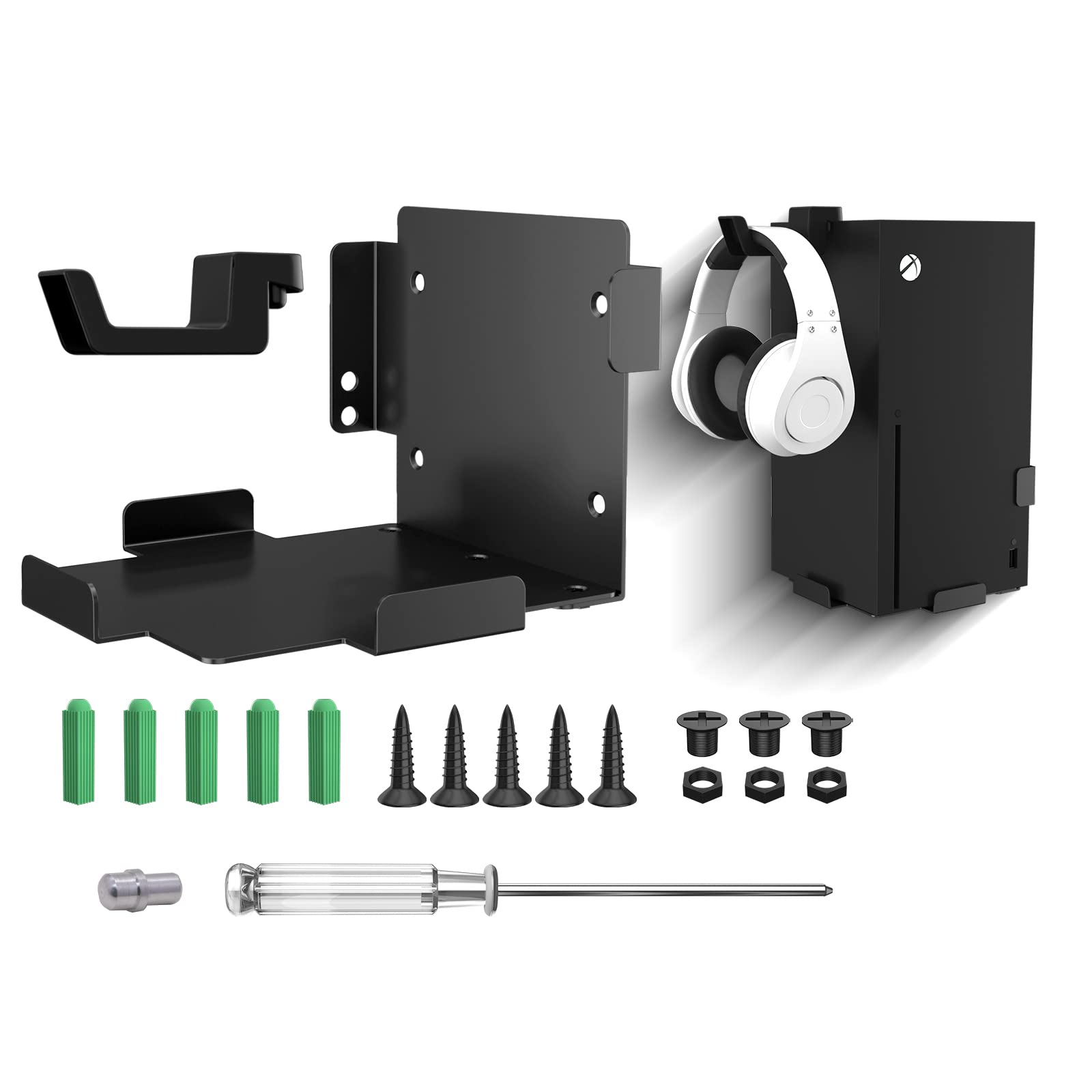 Xbox Series X Wall Mount, Xbox Series X Stand Wall Mount Accessories with Xbox Series X Headphone Holder - Xbox Series X Accessories - Black