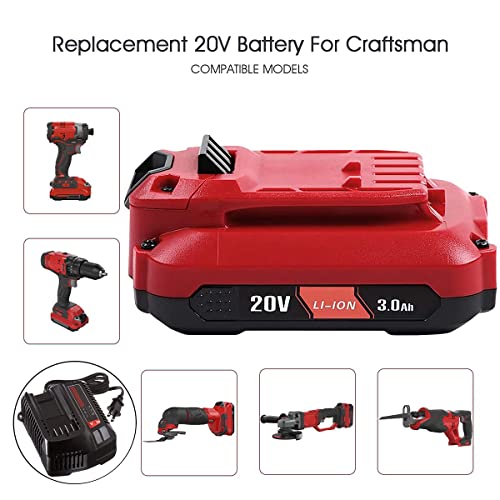 TenHutt 【Upgrade Li-ion】 20V 3.0Ah Replacement Battery for Craftsman 20V Battery V20 Lithium Ion CMCB205 CMCB204 CMCB206 CMCB202 CMCB201 20V Cordless Power Tools