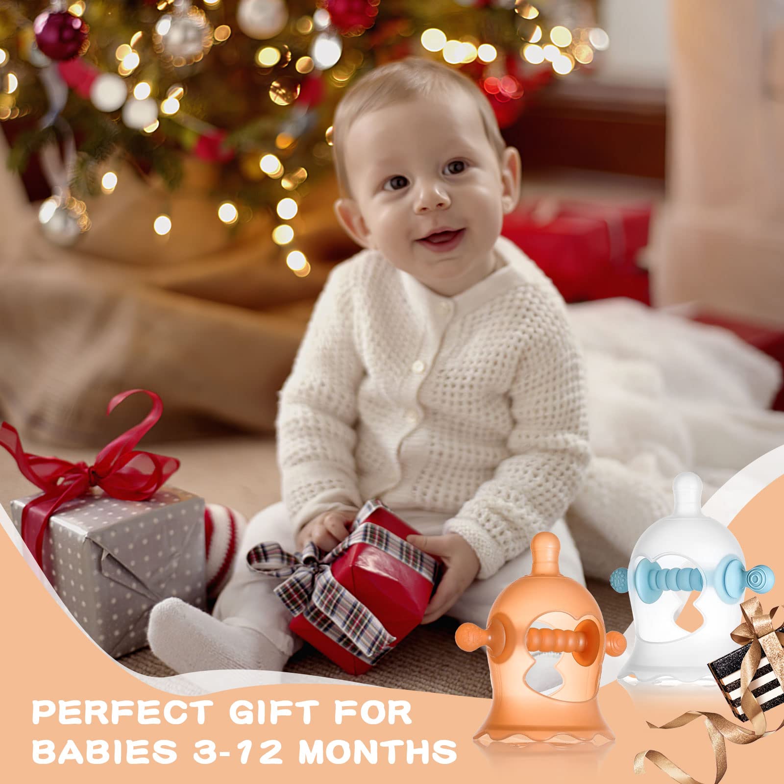 Teething Toys for Babies 0-6 Months, 2 Pack Food Grade Silicone Baby Hand Teether for Infant 6-12 Months, Never Drop Mushroom Teether Chew Toys for Sucking Needs - Safety Tested - Diswasher Safe