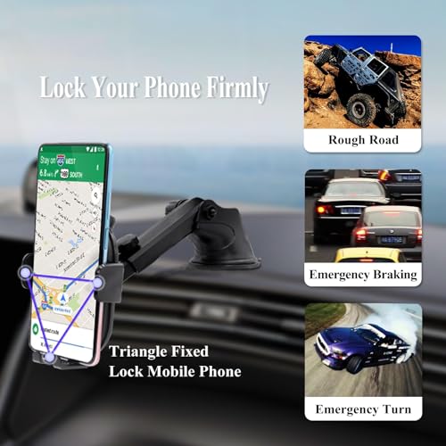 Ronnaquetta Phone Holder Car 1S Quick Release, Car Charger Voltage Display Car Phone Holder Adjustable 360 Rotation Phone Mount Cell Phone Car Mount be Applied to Dashboard or Windshield