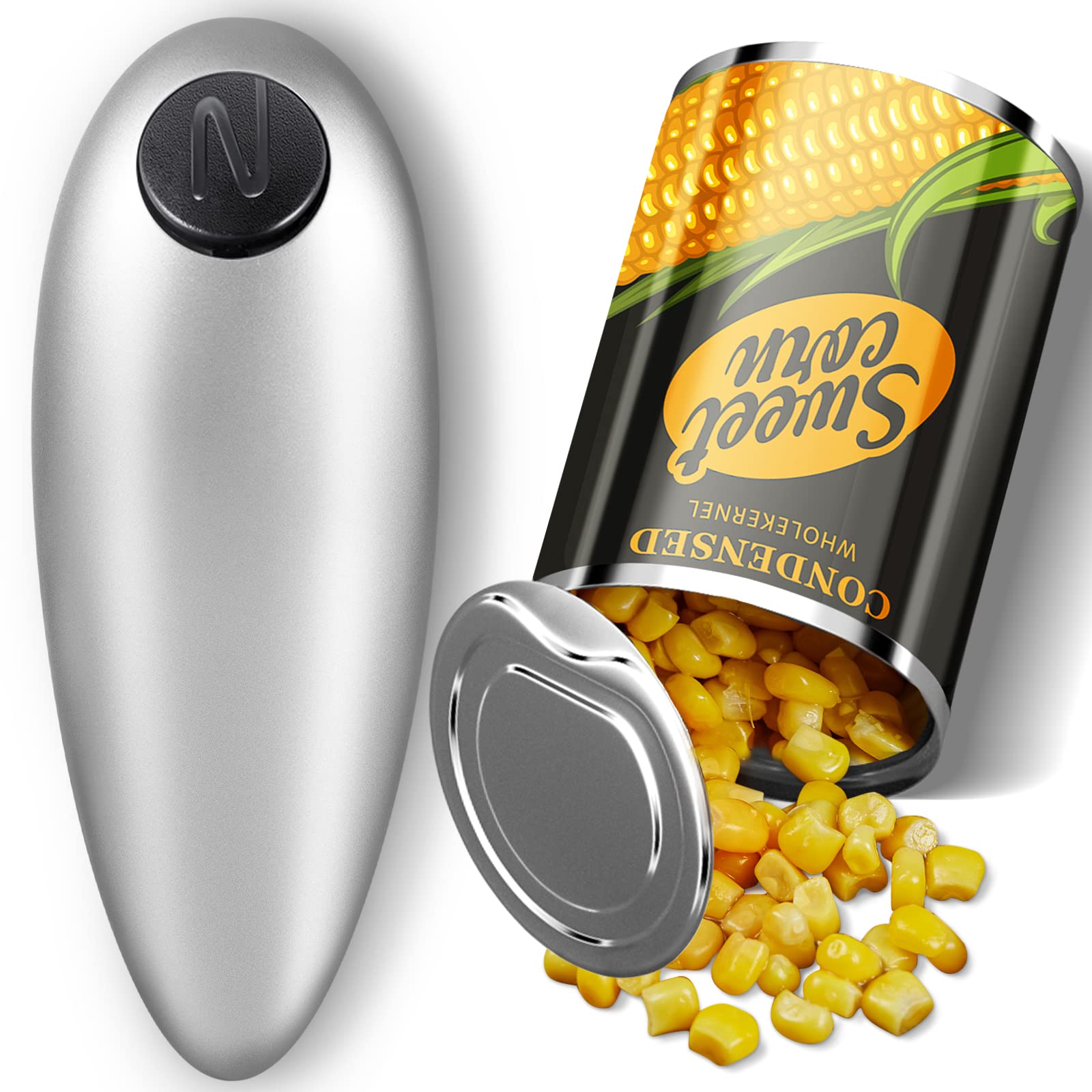 No Sharp Edges Electric Can Opener Automatic Opens Most of Cans,One Touch Switch with Ergonomic Design,Electric for Kitchen,Best Kitchen Gadget,Arthritis and Seniors,Sliver