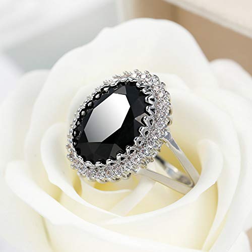 SUKKCCNO Platinum Plated Black Tourmaline Oval Black Zircon Halo Ring 925 Sterling Silver Jewelry for Her (9)