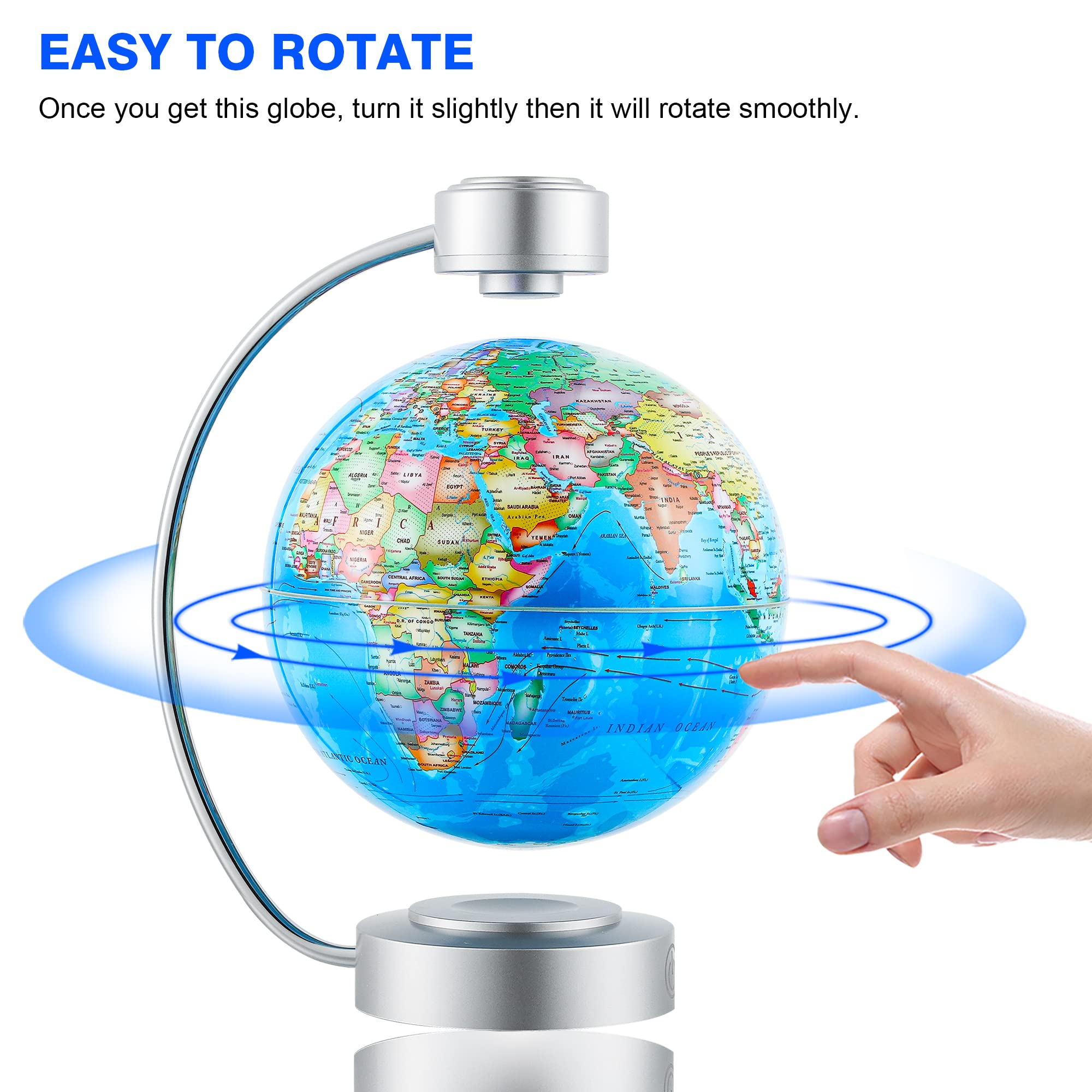 Spolehli Magnetic Levitation Globe, 8 Inch Multi-color Changing Floating Globe, World Map Globe Multi-color, Birthday Halloween Christmas Gifts Present for Women