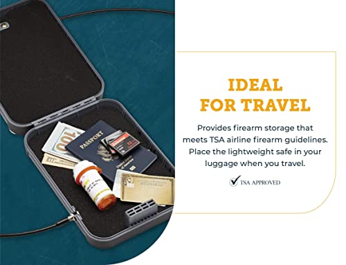 SnapSafe Treklite Combination Lock Box - Polycarbonate Portable and Lightweight Gun Lock Box - with Keyed Lock and Foam Lining - Ideal for Travel, TSA Approved - XL, Black, 10 x 7 x 2 Inches