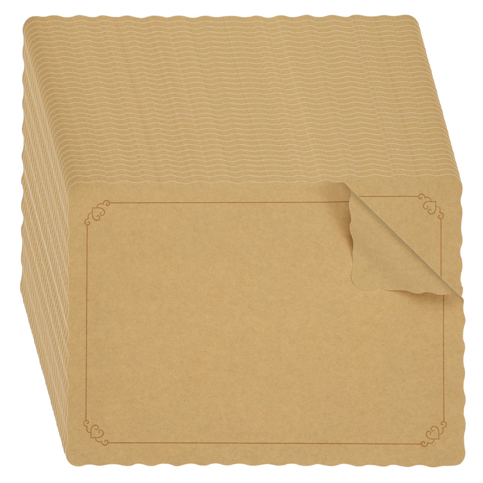 Peohud 200 Pack Disposable Paper Placemats, 10 x 14 Inches Kraft Paper Table Mats, Placemat with Decorative Wavy Edge for Cakes, Desserts, Baked Treat Display