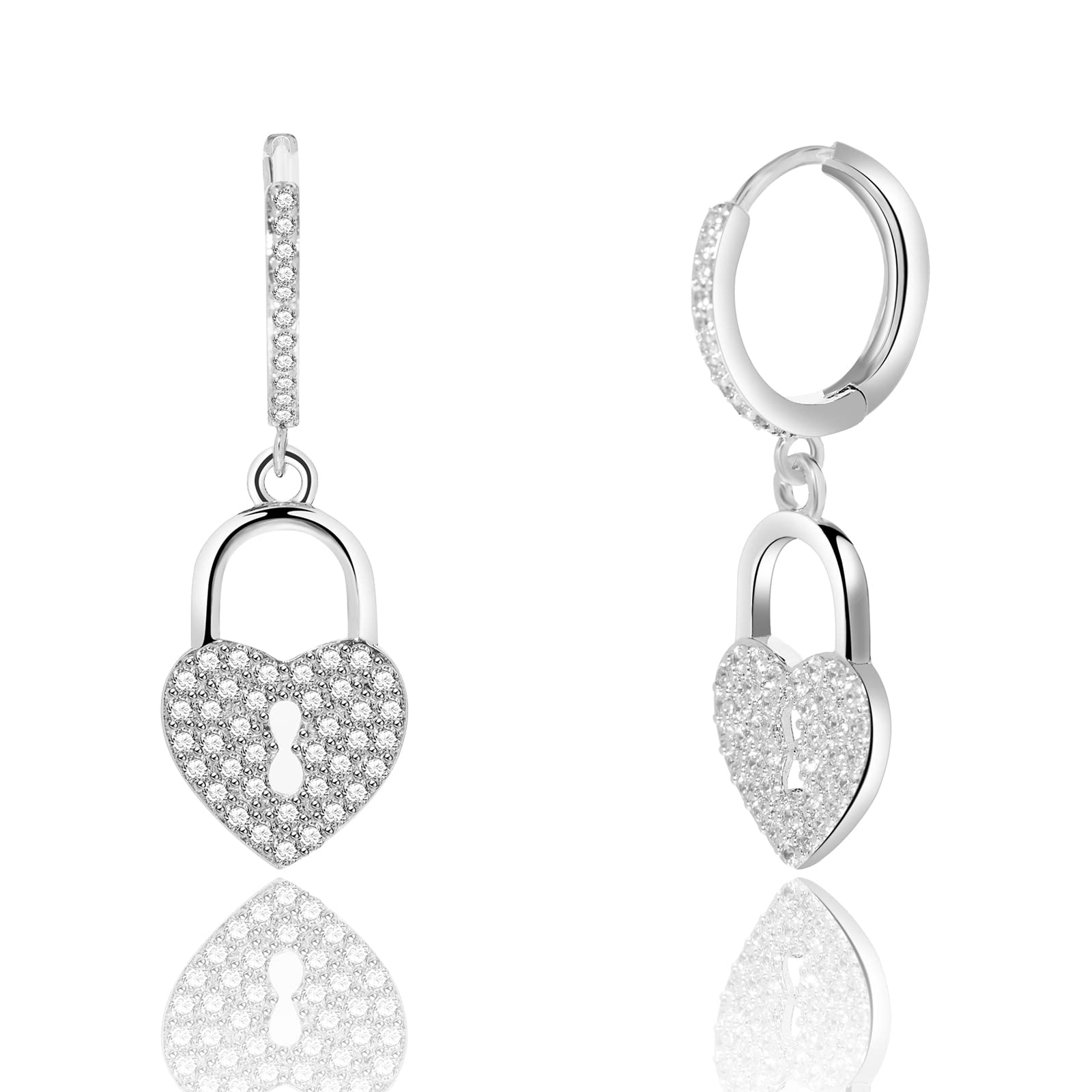 Silver Heart Lock Earrings for Women,Cute Small Heart Earrings,Hypoallergenic Heart Earrings Dangle Ma réponse