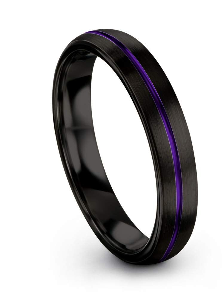 P. Manoukian Tungsten Carbide Wedding Band Ring 4mm for Men Women Purple Center Line Black Interior with Dome Brushed Polished Comfort Fit Anniversary Size 7.5