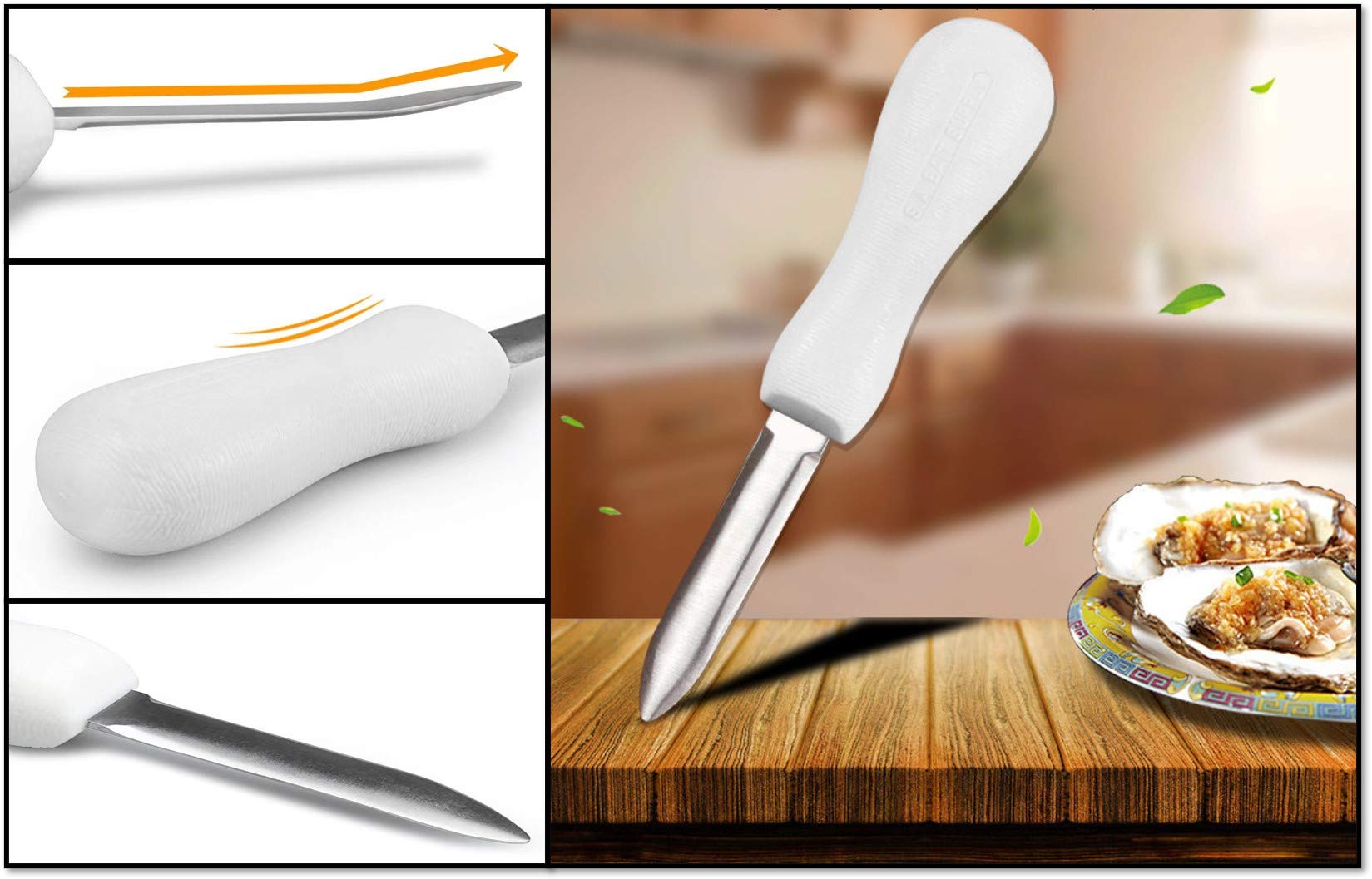Zsirue Oyster Shucking Knife, 2.75" New Haven Style Oyster Shucker Clam Knife with Non-Slip Poly Handle, Seafood Opener Seafood Tools (Black)