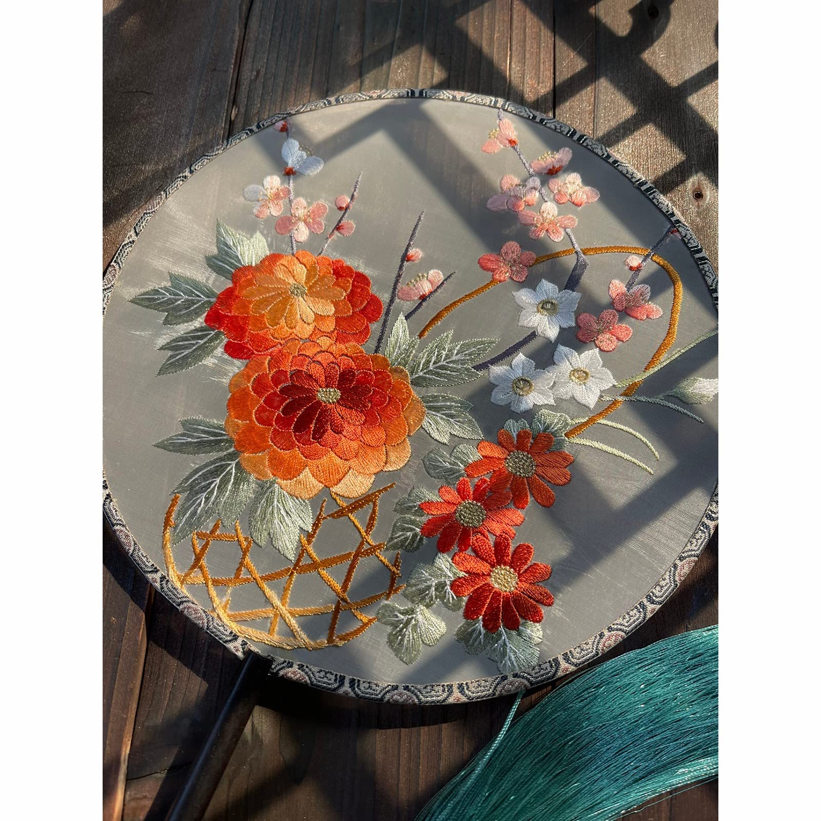 XELDEC Round Embroidery Hand Fan Palace Fan Cheongsam Hanfu Fan Chinese Style Gift