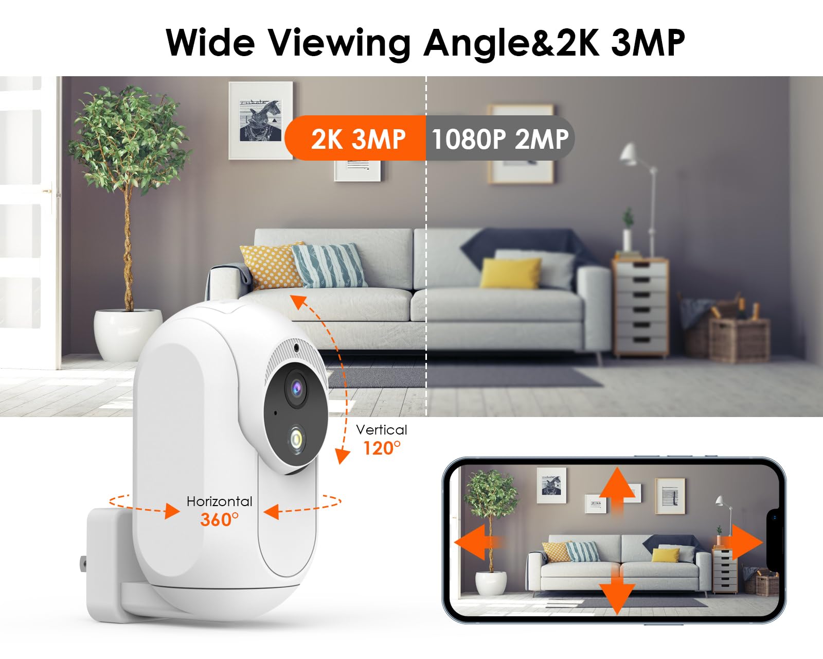 P Panoraxy AI 2K 3MP WiFi Security Indoor Camera, Wireless Plug in Camera, 24/7 Human&Sound Detection, 2.4G PTZ Pet Camera, Dual-Way Talk, Color Night Vision, Compatible with Alexa & Google Home