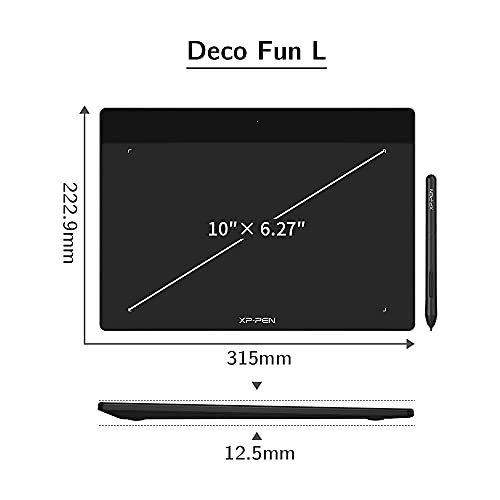 XPPen Deco Fun L Graphic Drawing Tablets 10x6 Inches Digital Drawing Pad Art Tablet with 8192 Levels of Pressure Battery-Free Stylus for Digital Drawing, Animation, Online Teaching(Black)