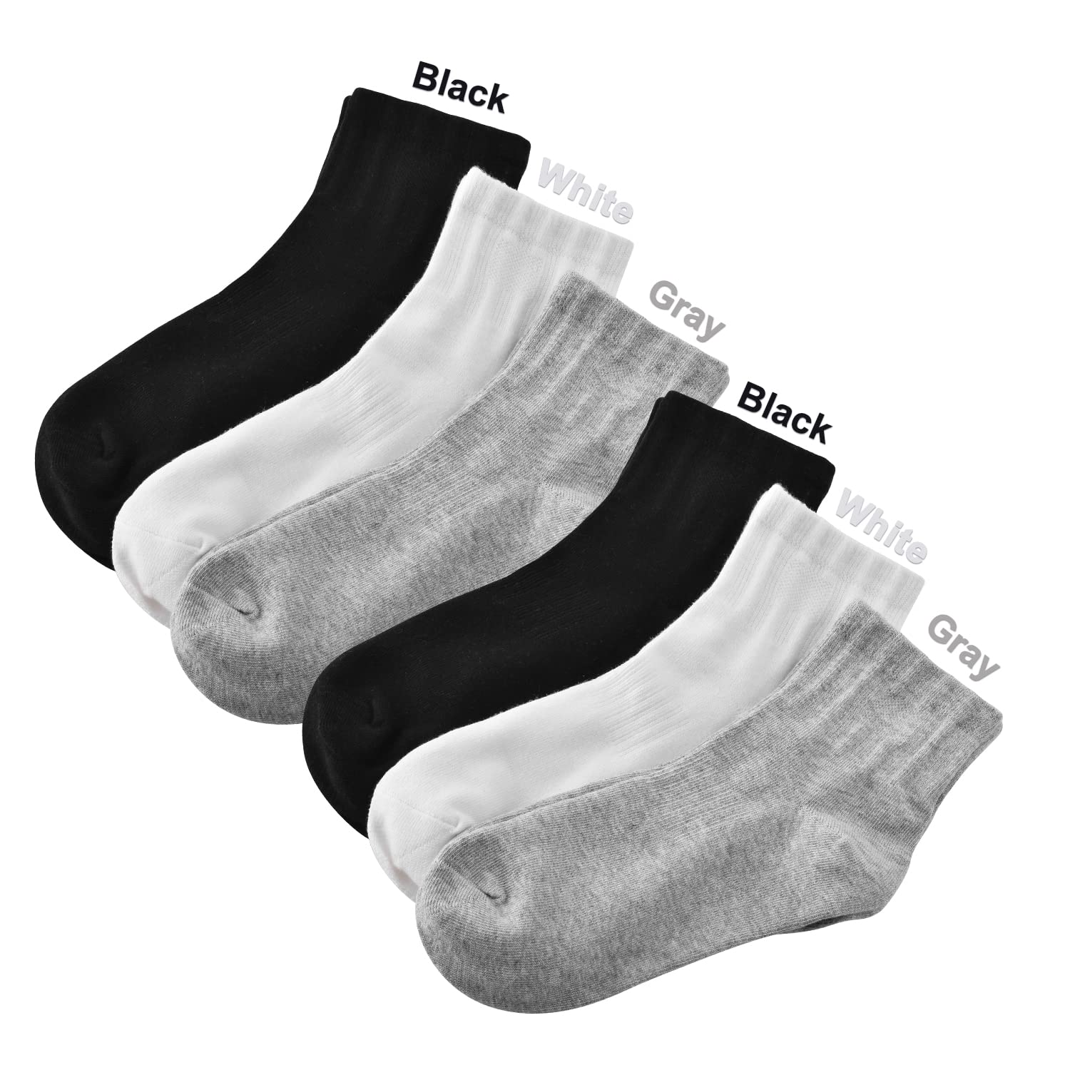 WKJHO 6 Pairs Men's Athletic Ankle Socks,Soft Cotton Socks for Men,Thick Cushion Sport Running Socks Breathable (black white gray)