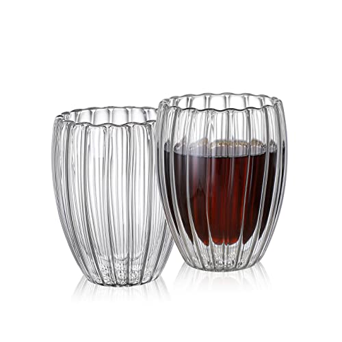 WAAOPO Double Walled Glass Coffee Mugs(5.6oz/350ml) ,Thermal Coffee Cups,Glass Cups for Tea, Coffee, Latte, Cappuccino,Pack of 2