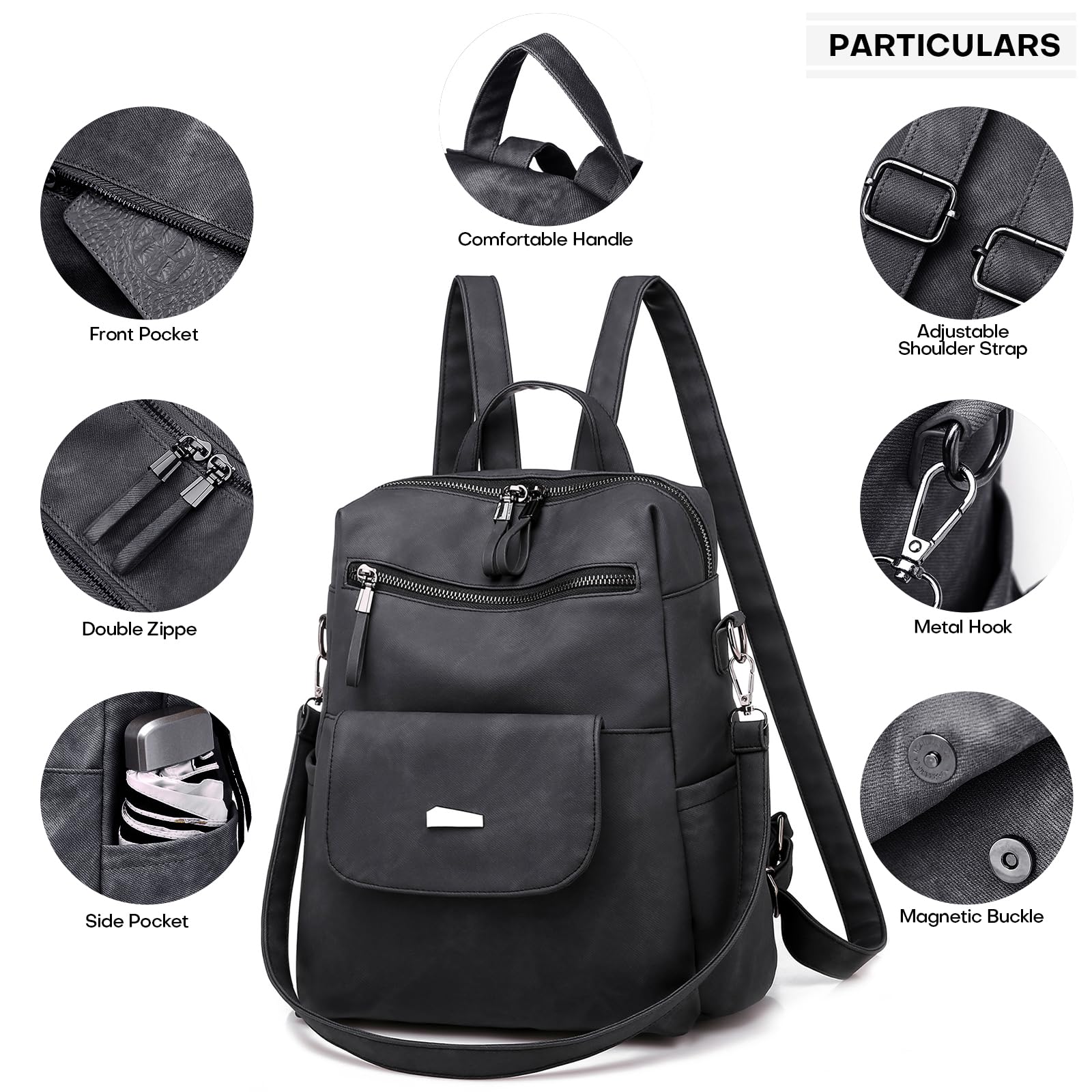 Osunnus Leather Backpack Purse for Women Vintage Fashion Travel Backpack Shoulder Bag, Black