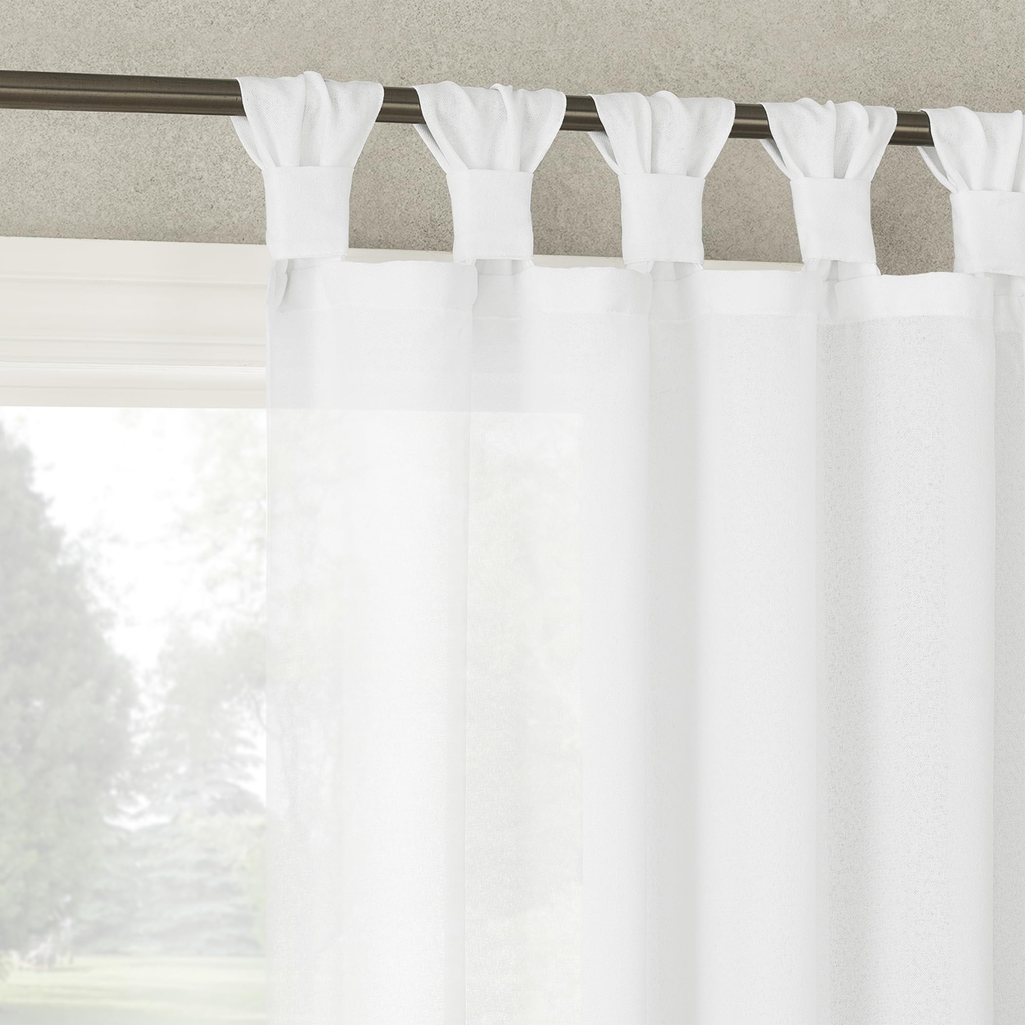 No. 918 Reman 2-pack Twist Tab Linen Texture Semi-Sheer Tab Top Curtain Panel Pair, 40" x 84", White