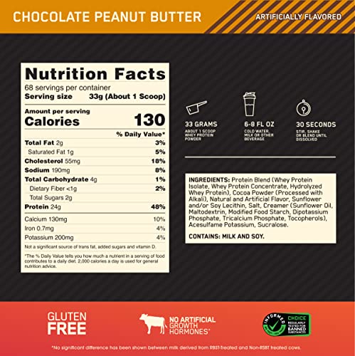 Optimum Nutrition Gold Standard 100% Whey Protein Powder, Chocolate Peanut Butter, 5 Pound (Pack of 1) (Packaging May Vary)