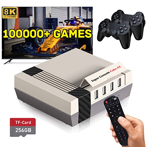 Super Console Cube X3 Retro Game Console Built-in 100000+Games,Video Game Console with EmuElec 4.5/Android 9.0/CoreE,8K UHD Output,2.4+5G,BT 4.0,Emulator Console Compatible with Most Emulators (256GB)