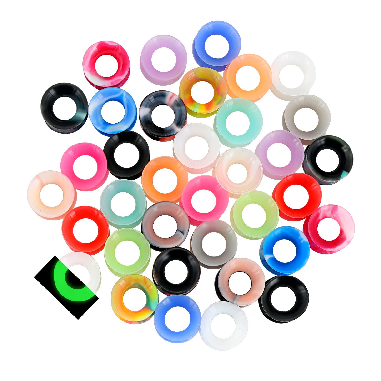 Oyaface 36 Pcs Soft Silicone Ear Gauges Kit Flesh Flexible Earring Tunnels Plugs Flared Earlets Stretchers Expander Piercing Jewelry, 0G(8mm)