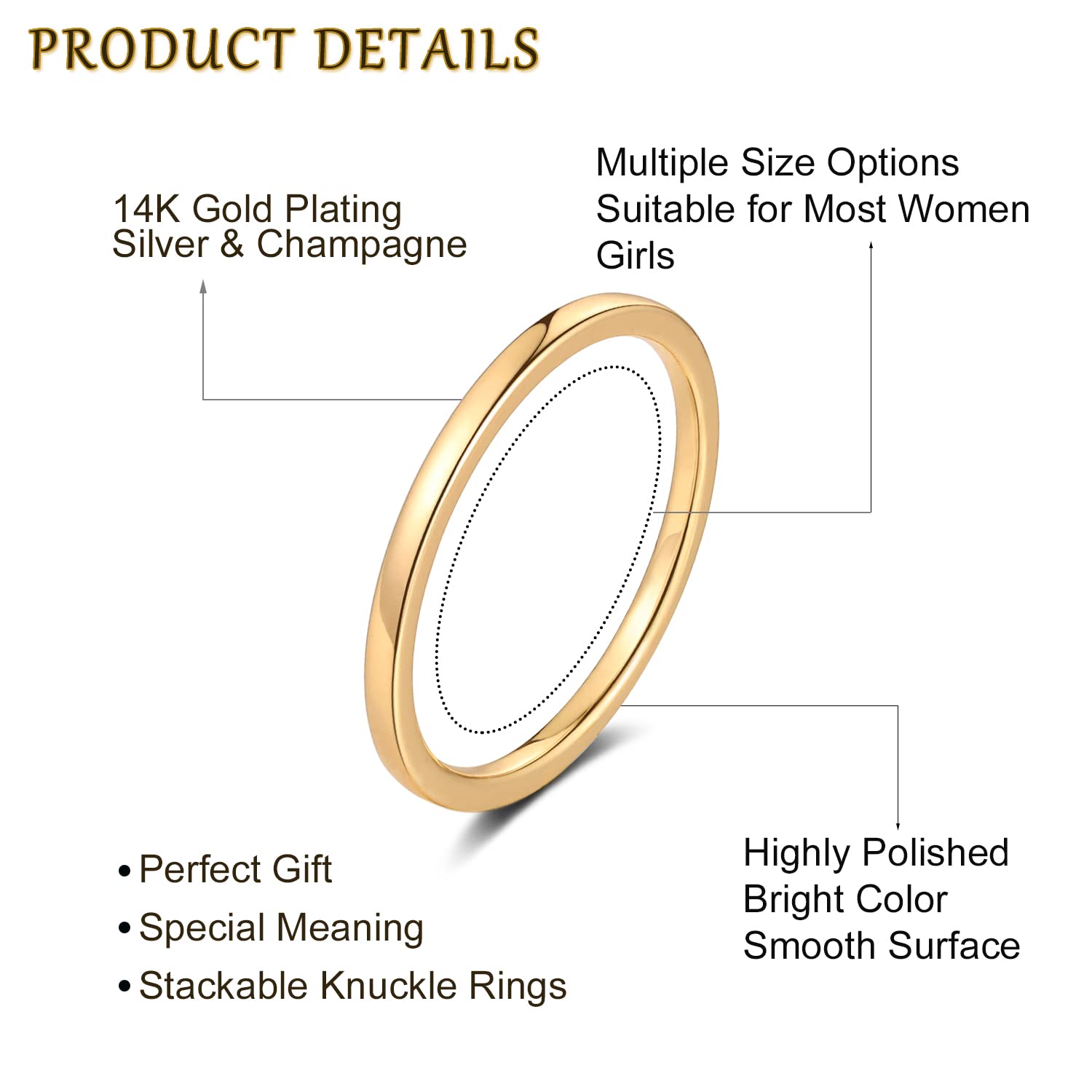 Sunssy 10PCS 14K Gold Plated Stacking Rings for Women,Stackable Knuckle Rings Set Trendy Dainty Silver Ring for Teen Band Wave Thin Rings Size 5-11