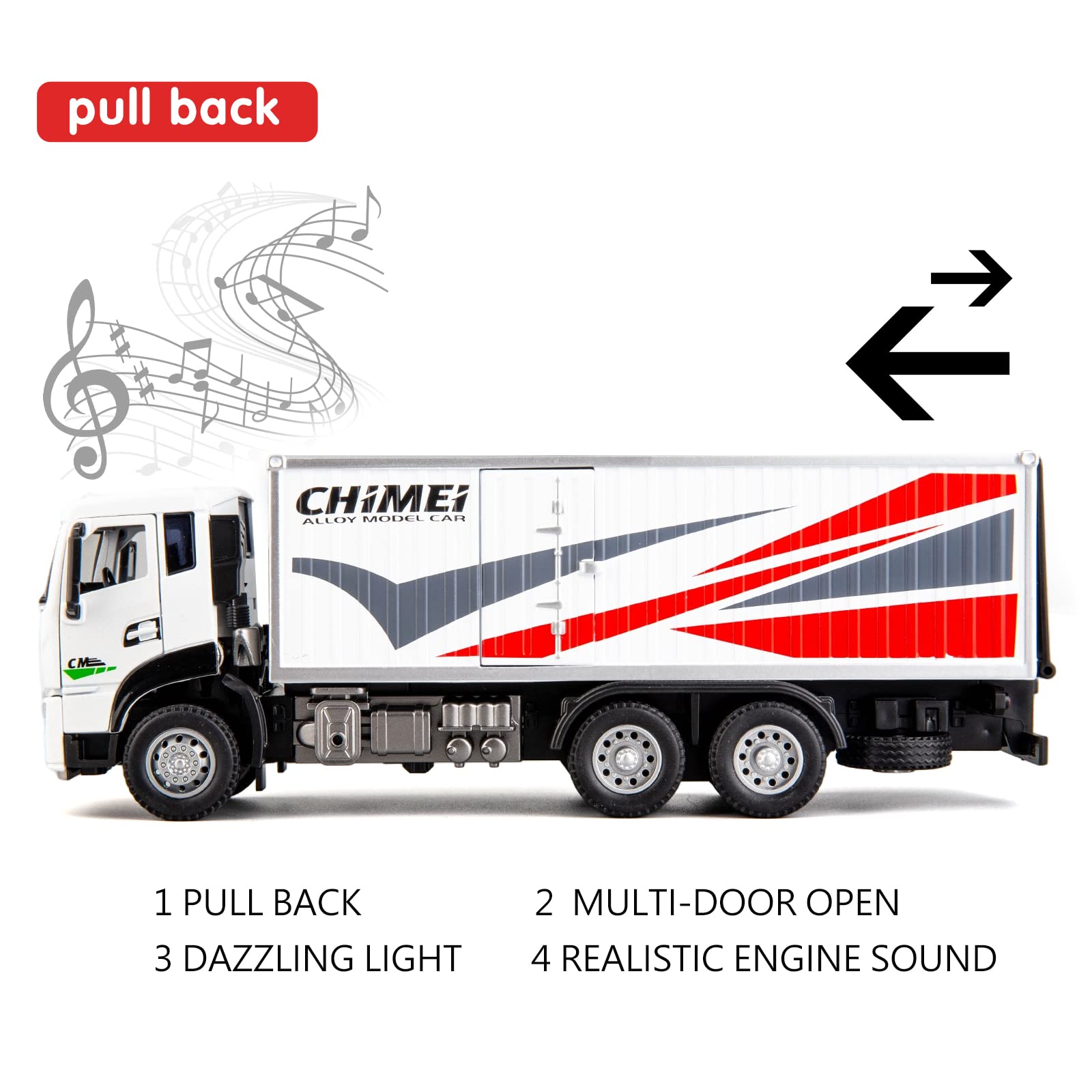 TGRCM-CZ 1/32 Scale Cargo Truck Transport Vehicles Toys,Pull Back Alloy Car with Light and Sound,Open Door for Kids Gift