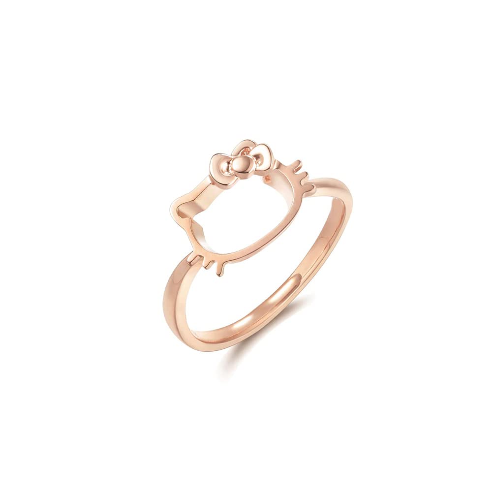SILVERHUB Hello Kitty Solid 14K Rose Gold Plated 925 Sterling Silver Fashion Engagement Ring For Women 0.9mm_6
