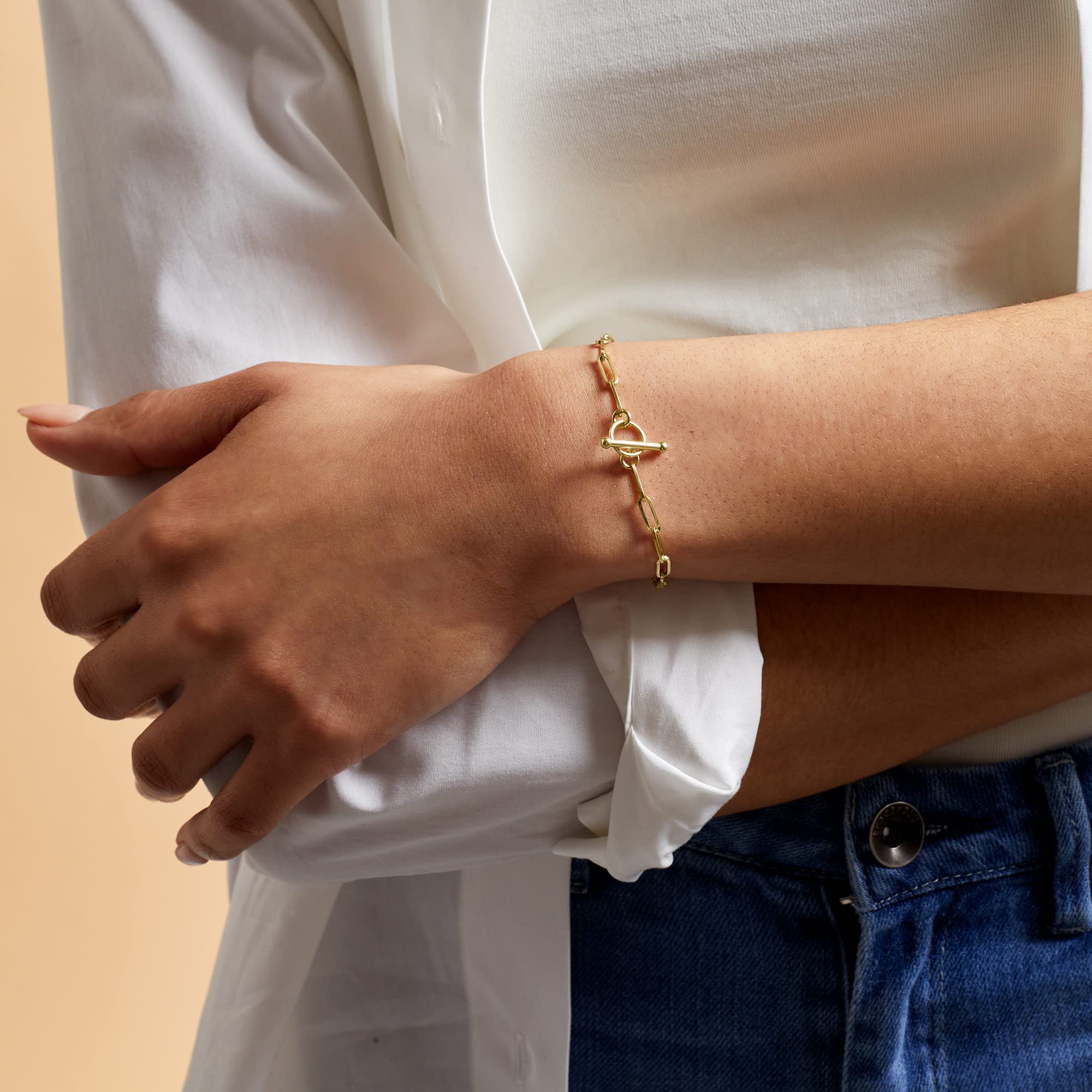 RS Pure by Ross-Simons Italian 14kt Yellow Gold Paper Clip Link Toggle Bracelet. 7 inches
