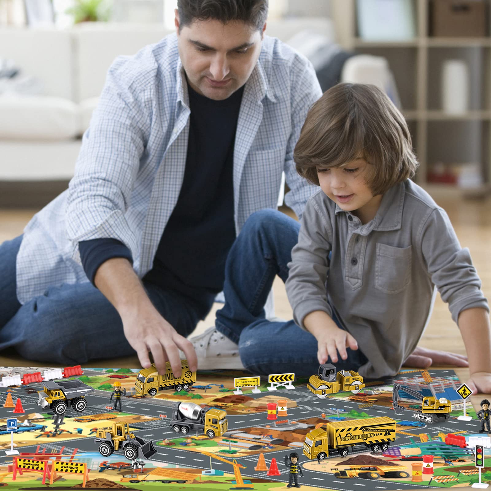 Pull Back Construction Vehicle Toys for Kids, Pull Back Construction Toy Trucks for Boys Age 3 4 5, (45pcs) Small Diecast Construction Site Toys Crane Mat Friction Powered Sandbox Dump Truck Gift