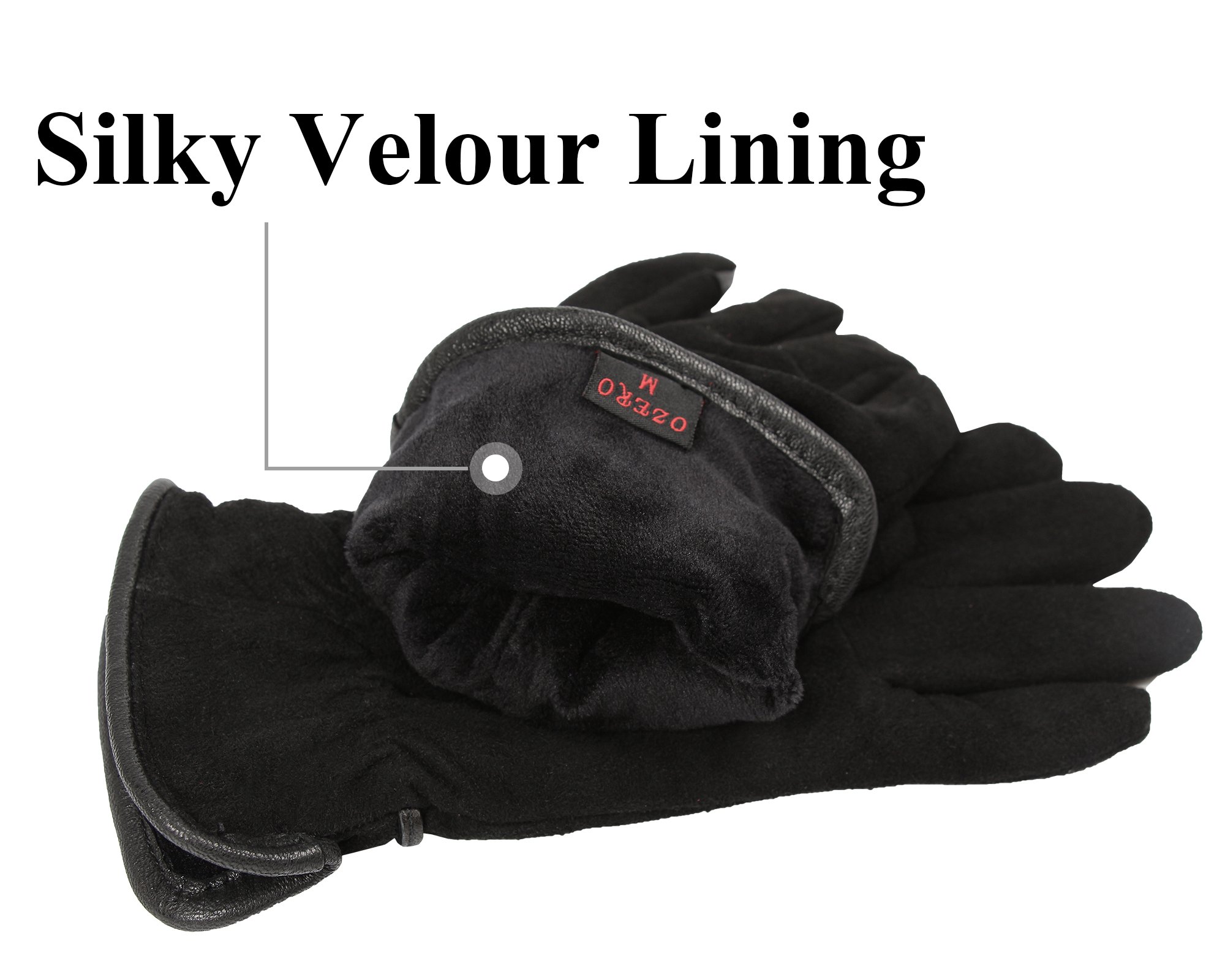 OZERO Winter Gloves for Women Touch Screen Deerskin Suede Leather Thermal Silky Velour Lining Cold Proof Hands Warm Gifts (Black,Medium)