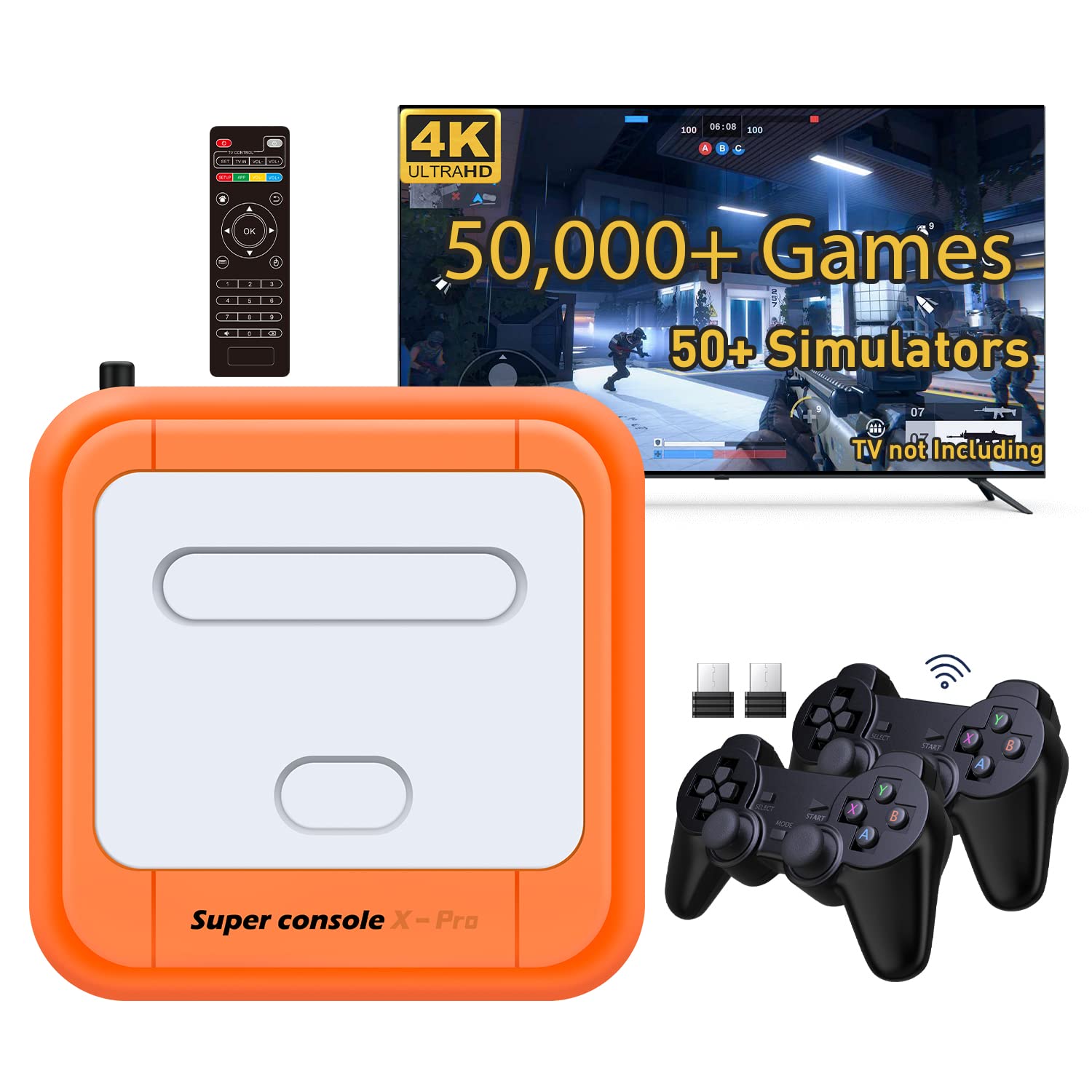 Super Consoles X PRO 256G, Retro Game Console Built-in 50,000+ Classic Games, Mini Video Game Console with 2 Controller, 4K TV HD/AV Computer Output, Best Gift for Kids and Adult, Orange