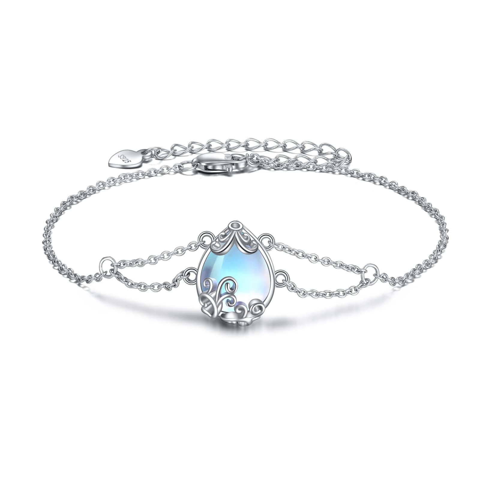 POPLYKE Sterling Silver Adjustable Moonstone Filigree Bracelets Moonstone Jewellery for Women