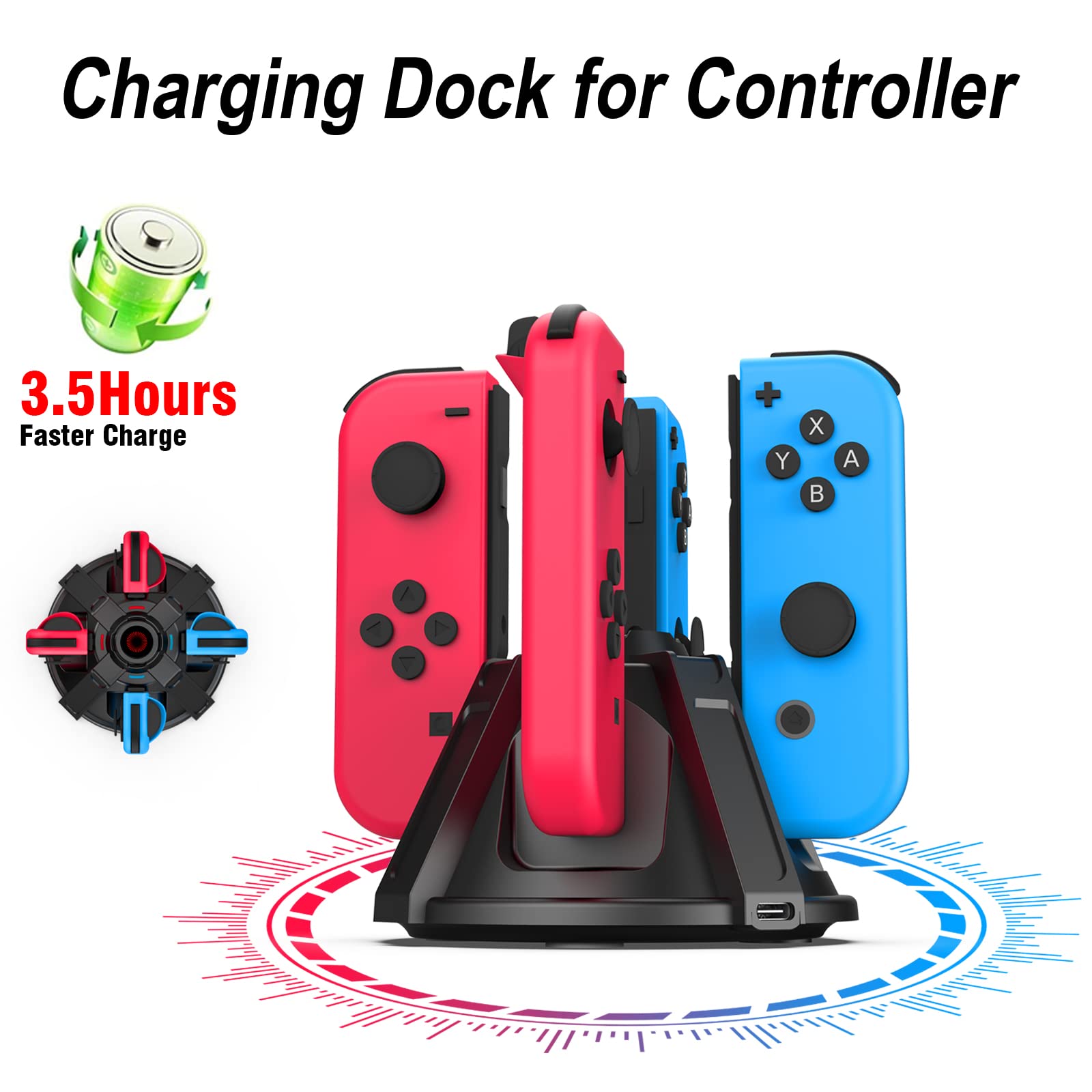 SIKROFEGEN Joy-Con Charger Dock for Nintendo Switch/Switch OLED with LED Indicator, Charges Up to 4 Joy-Cons