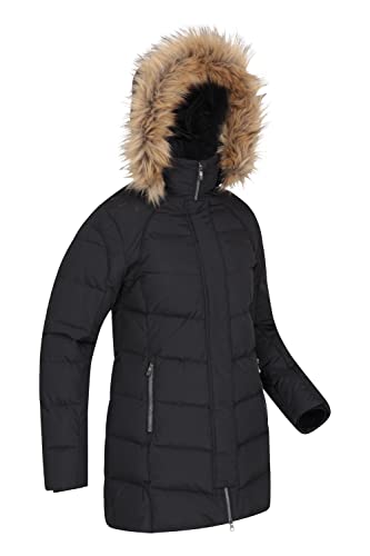 Mountain Warehouse Isla II Womens Down Jacket - Faux Fur Trim Hood Black Womens Size 4 US
