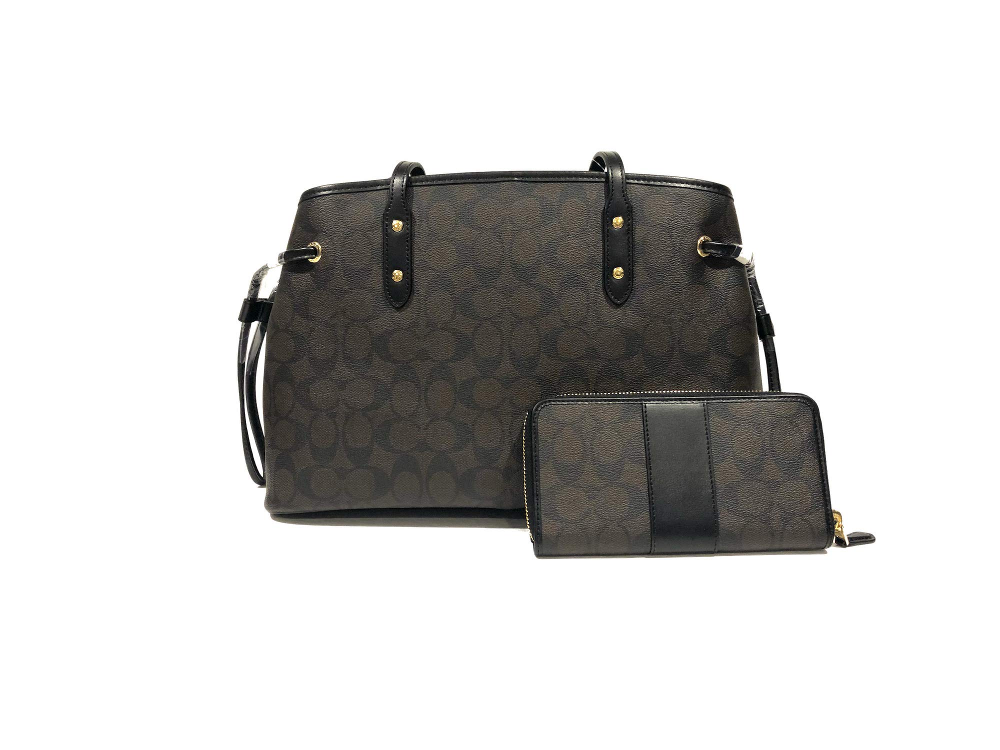 New Coach C Signature Purse Satchel Hand Bag & Wallet 2 Piece Set Brown Black