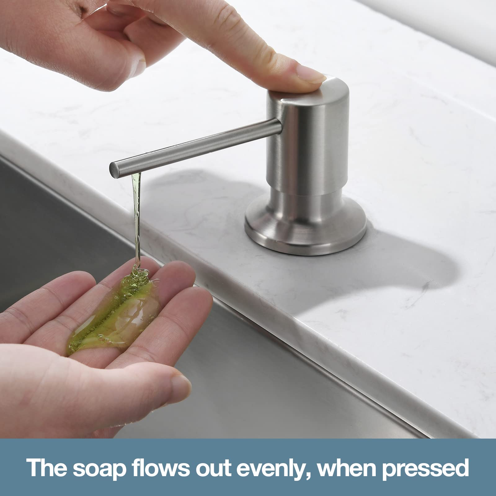 Soap Dispenser for Kitchen Sink, OUEN Brushed Nickel Built in Pump Soap Dispensers, Stainless Steel Sink Soap Dispenser or Lotion Dispenser Pump with Above the Sink Refillable 17OZ Large Liquid Bottle