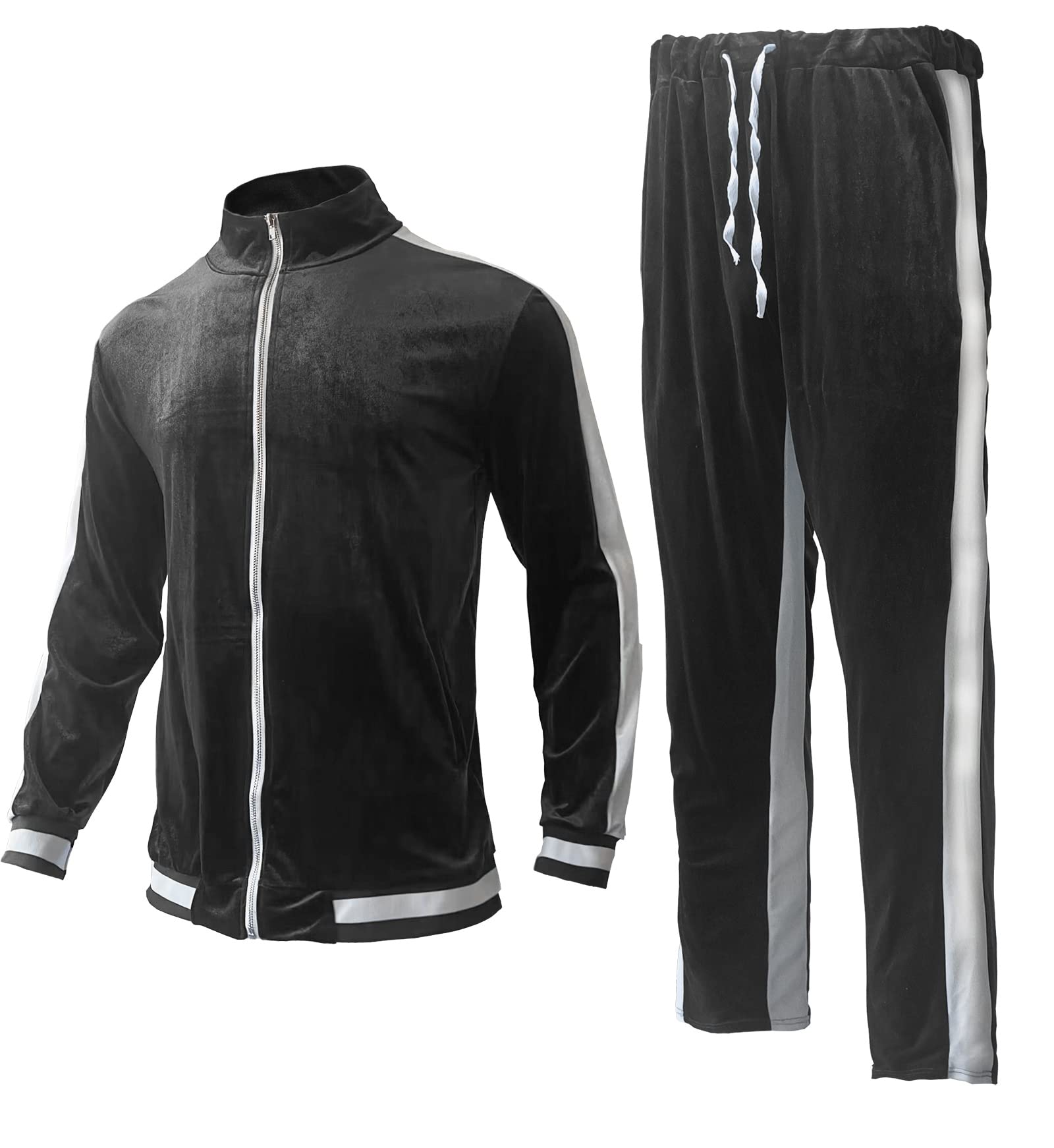 YAOGRO Velour Tracksuit Sweatsuit Set:Men's Jogging Suits Full Zip Casual Jackets Pants 2 piece Outfit Athletic Workout Black