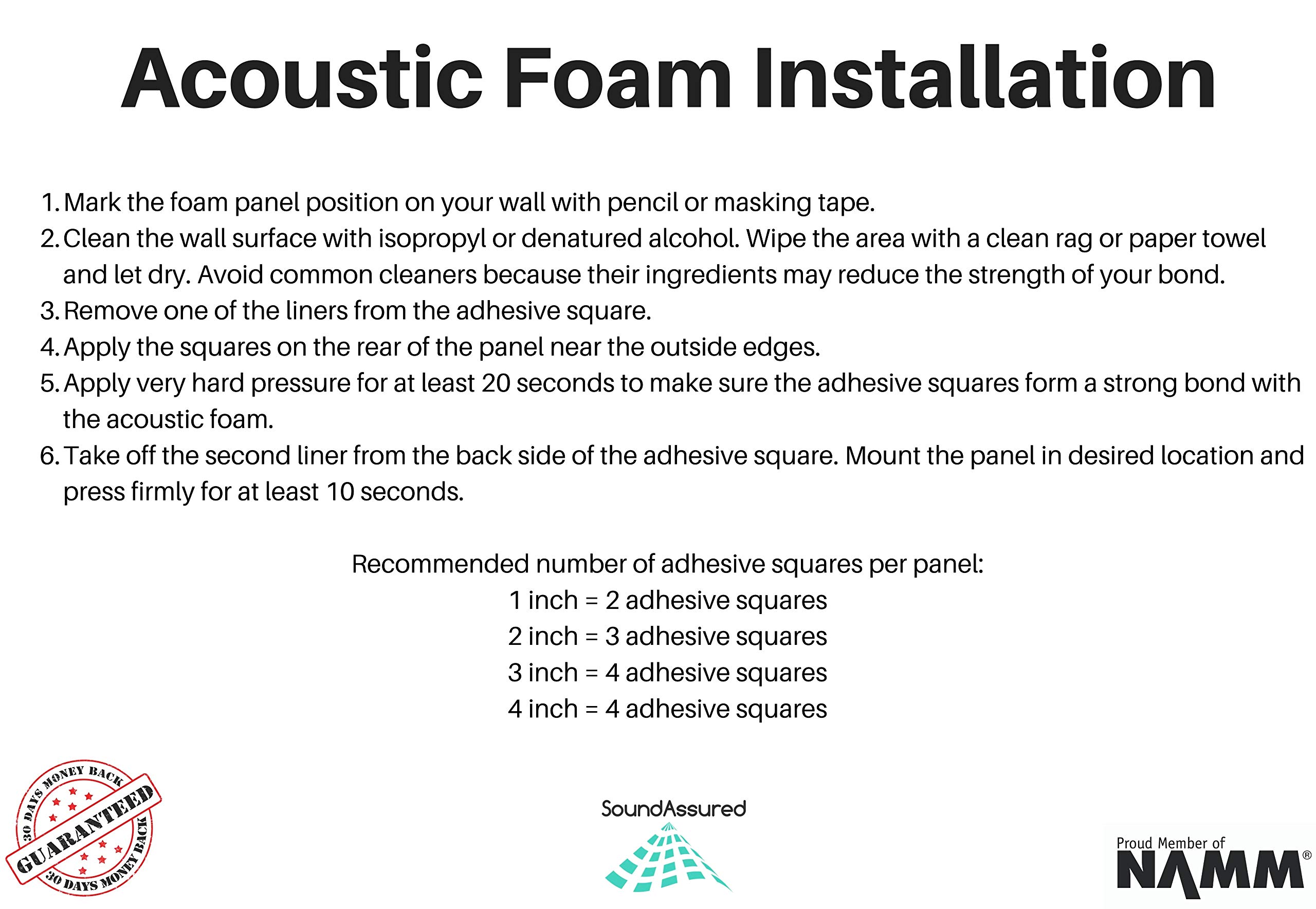 Mounting Tape for Acoustic Soundproofing Foam - Double Sided Adhesive Squares for Easy Installation