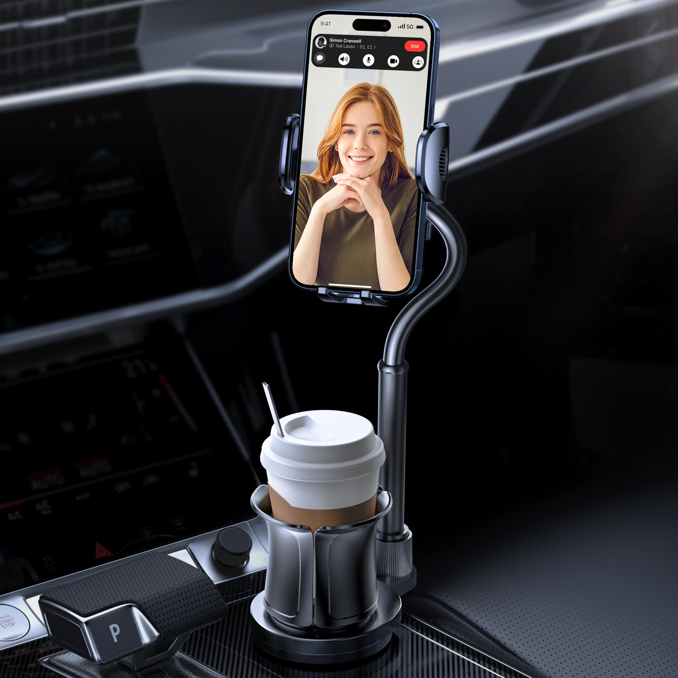 Rorhxia 15inch Cup Holder Phone Mount with Cup Expander [Enjoy Convenience and Flexibility] Drink Cup Phone Holder for Car/Truck/SUV, Adjustable Long Neck Compatible with iPhone, Samsung