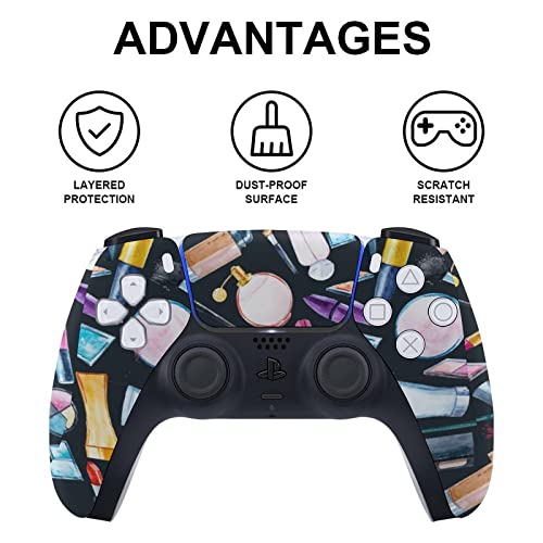Watercolor Cosmetics Pattern Full Protective Skin Cover Design Wrap Decal Sticker Compatible with PS5 Digital Edition Console and Controller