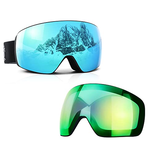 Super Penguin Ski Goggles Magnetic Lens & Replacement Lens, Double Spherical OTG Design Snow Goggles Anti-fog UV Protection