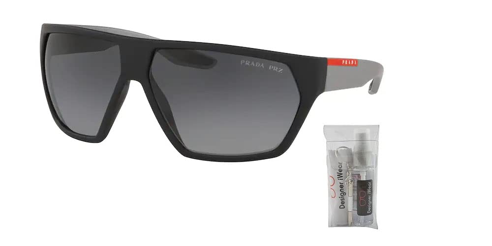 Prada Active PS08US 4535W1 67MM Black Rubber/Grey Gradient Polarized Irregular Sunglasses for Men + BUNDLE With Designer iWear Eyewear Kit