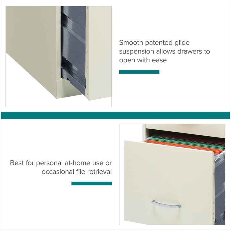 Scranton & Co 18" Deep 3 Drawer Metal Vertical File Cabinet, Letter Size, Locking, Home Office, in Pearl White