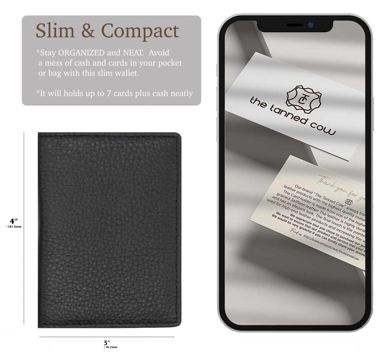 The Tanned Cow- Slim Minimalist Cardholder Wallet for Men Women, Mini Thin Leather Bifold, Compact, Front Pocket Credit Card Holder with RFID Blocking, Gift Box (Bubble leather, Black/Sangria Red)