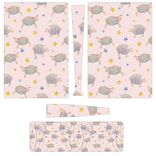 Watercolor Sheep Full Protective Skin Cover Design Wrap Decal Sticker Compatible with PS5 Digital Edition Console and Controller