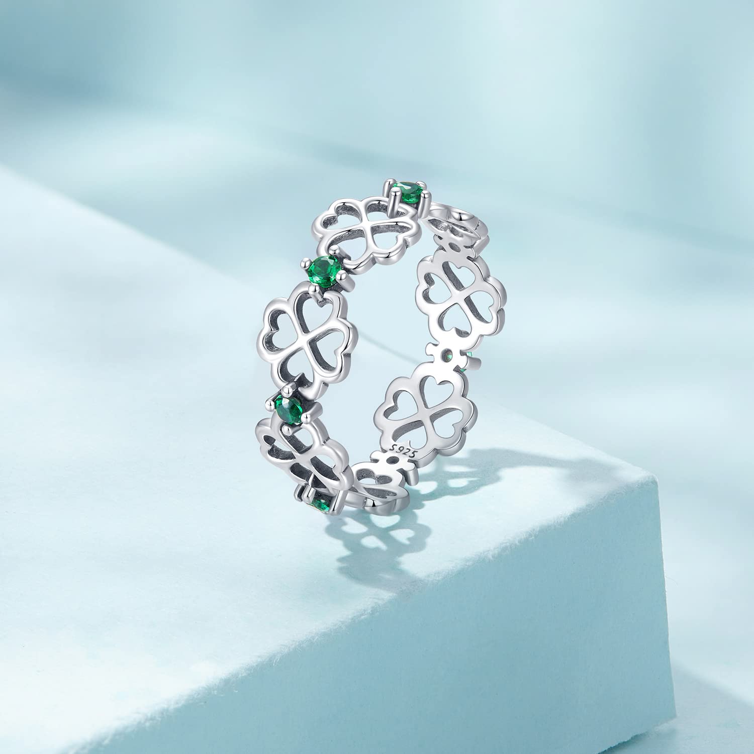 Teleye Four-leaf Clover Ring 925 Sterling Silver Ring for Women (7)