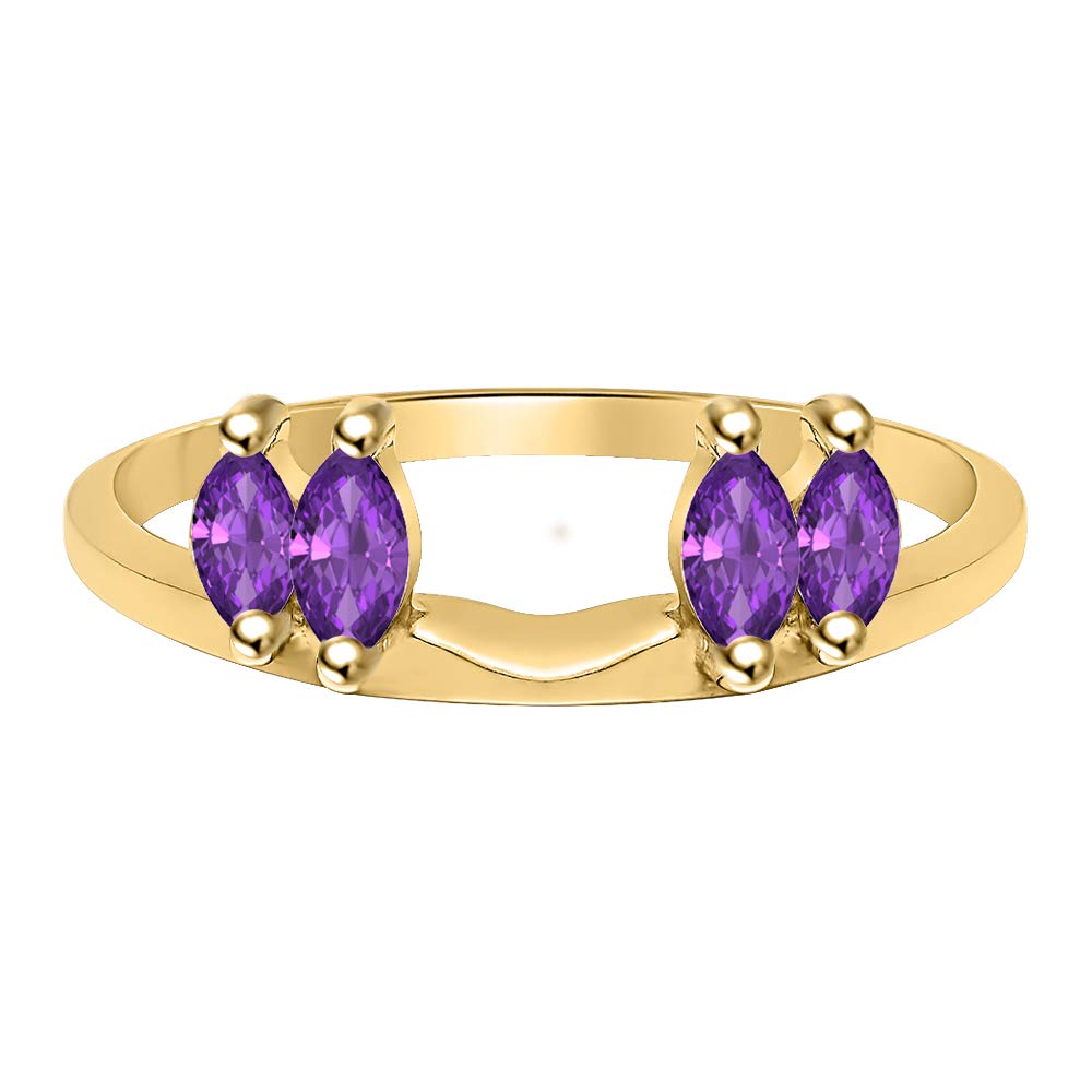 RUDRAFASHION Marquise Amethyst Yellow Gold Over .925 Sterling Silver Spectacular Enhancer Guard Ring For Women's (8.5)