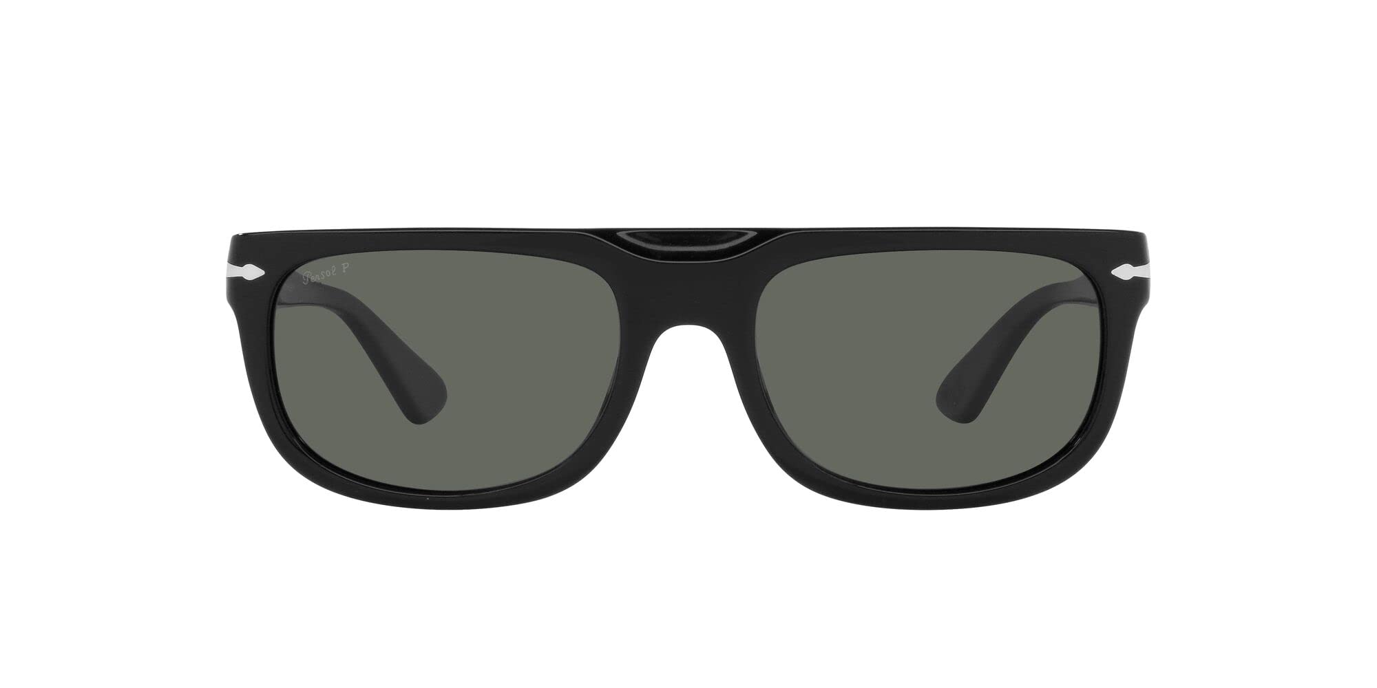 Persol PO3271S Rectangular Sunglasses, Black/Green Polarized, 55 mm