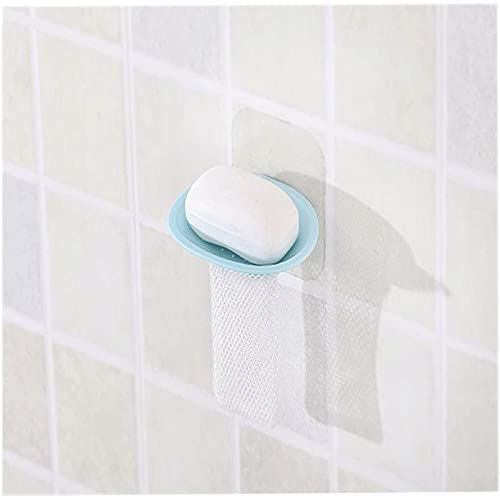 PLMM soap Box, Creative Sucker Wall Drain Water Net Pocket Soap Dish Storage Holder Soapbox Plate Tray Drain Bathroom Kitchen Tools (Color : Beige)