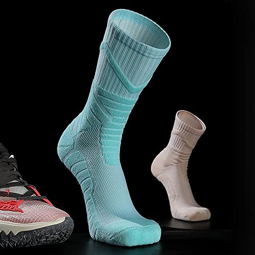 Teendi Cushioned Athletic Sports Crew Socks Cotton Athletic Running Socks Multi Color Basketball Socks Black (Black, White, Grey, Sky Blue 4 Pairs)