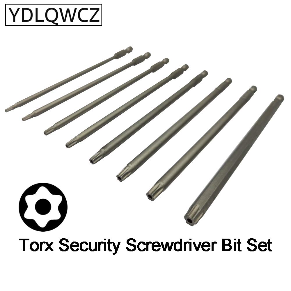 YDLQWCZ Long Torx Security Screwdriver Bit Sets 6 Inch Length T8 T10 T15 T20 T25 T27 T30 T40 S2 Steel Torx Security Head Drill Screw Driver Drill Set (8Pcs Torx Head (150mm)